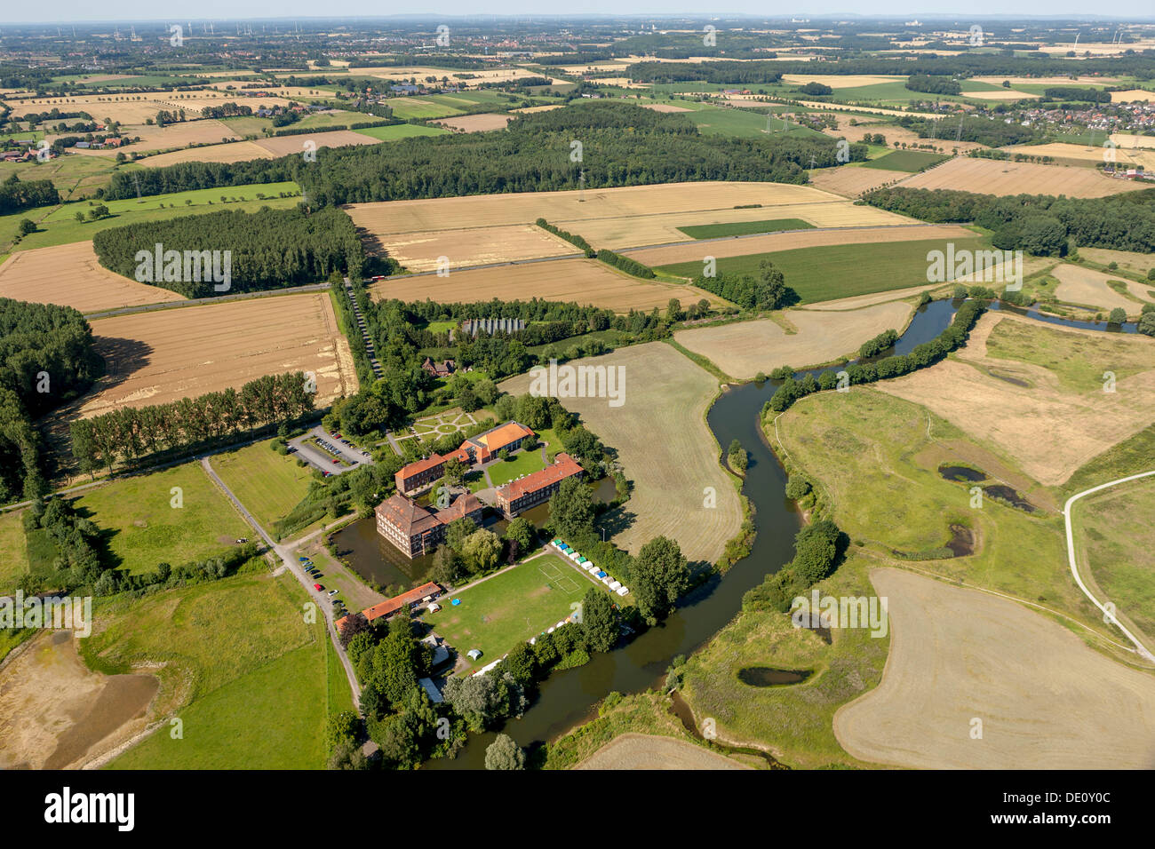 Aerial view, Schloss Oberwerries Castle, Hamm, Ruhr area, North Rhine ...