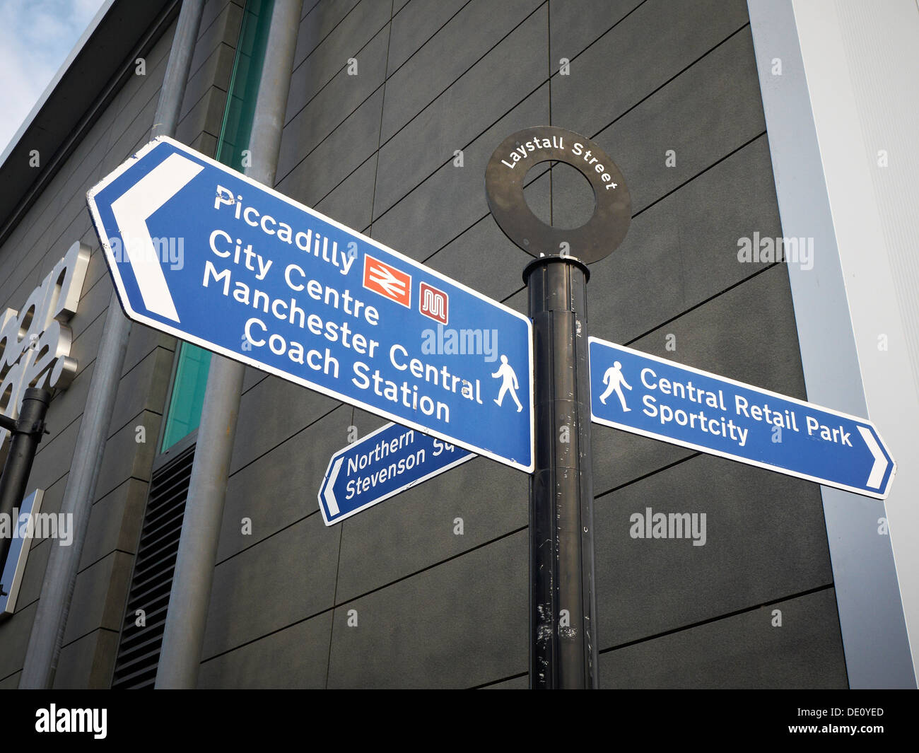 Pedestrian directional street sign located at Laystall Street in ...