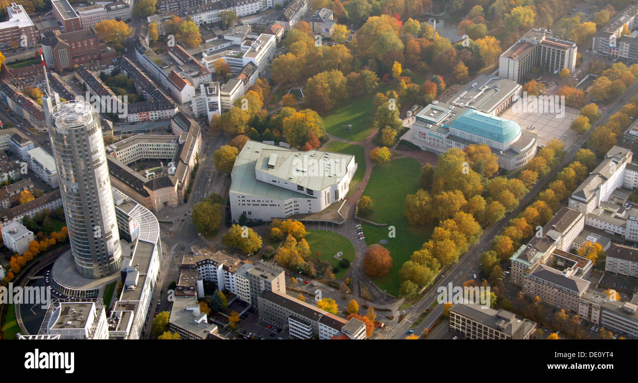 Aerial view, RWE Tower, Aalto Theatre, Philharmonic Hall, Essen, North ...