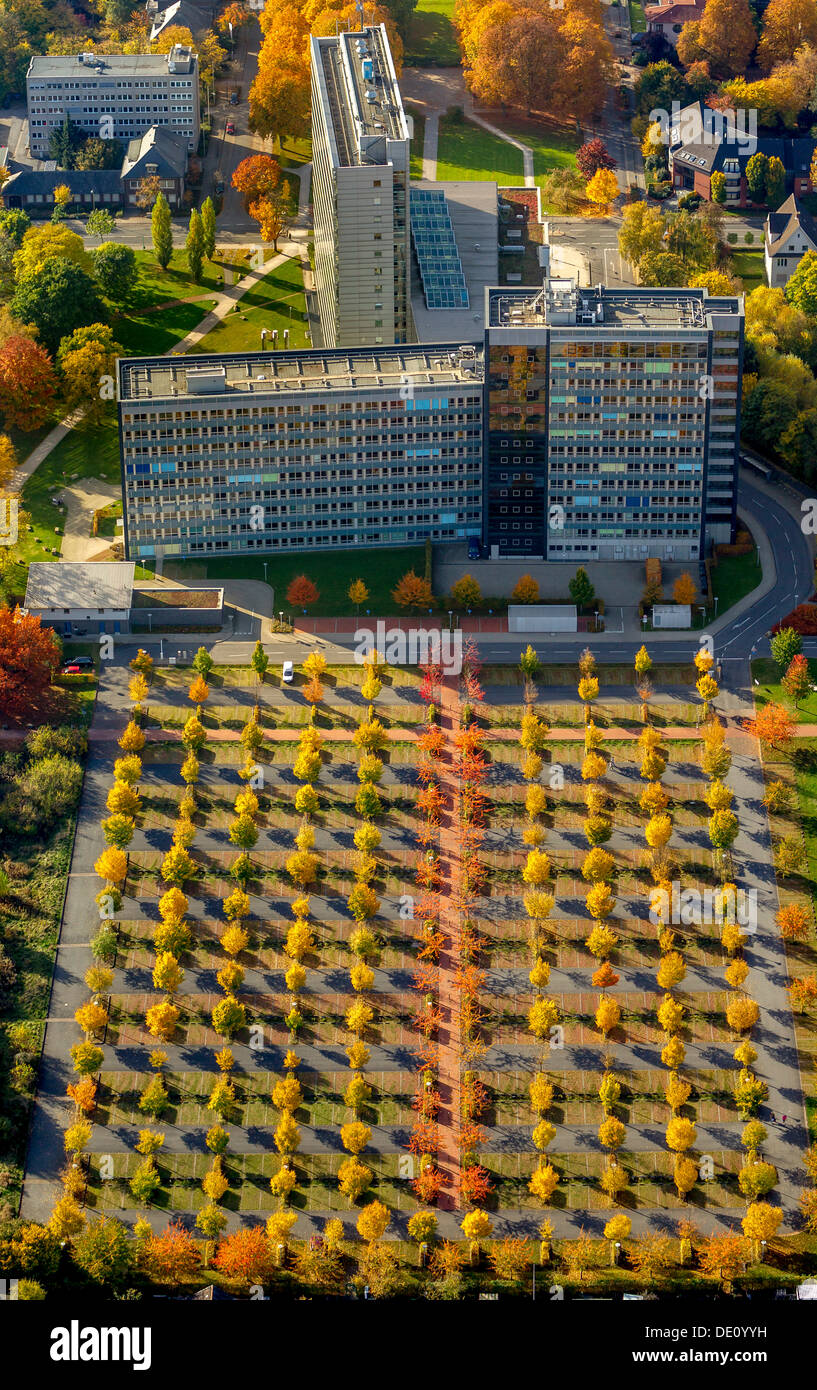 Aerial view, empty parking lot at the HigherRegional Court of Hamm in ...