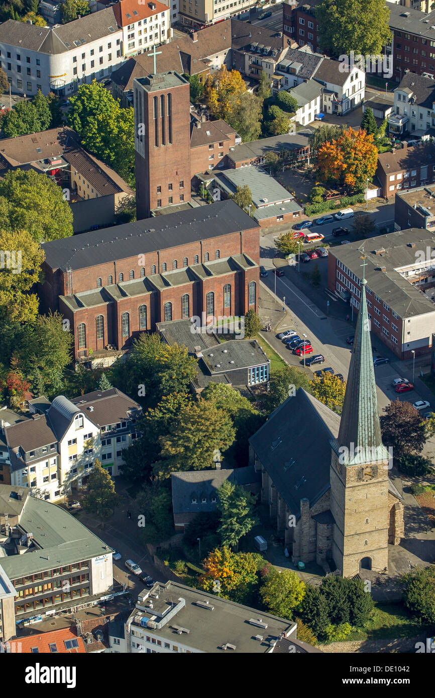 Aerial view, historic town centre, Muelheim an der Ruhr, Ruhr area ...