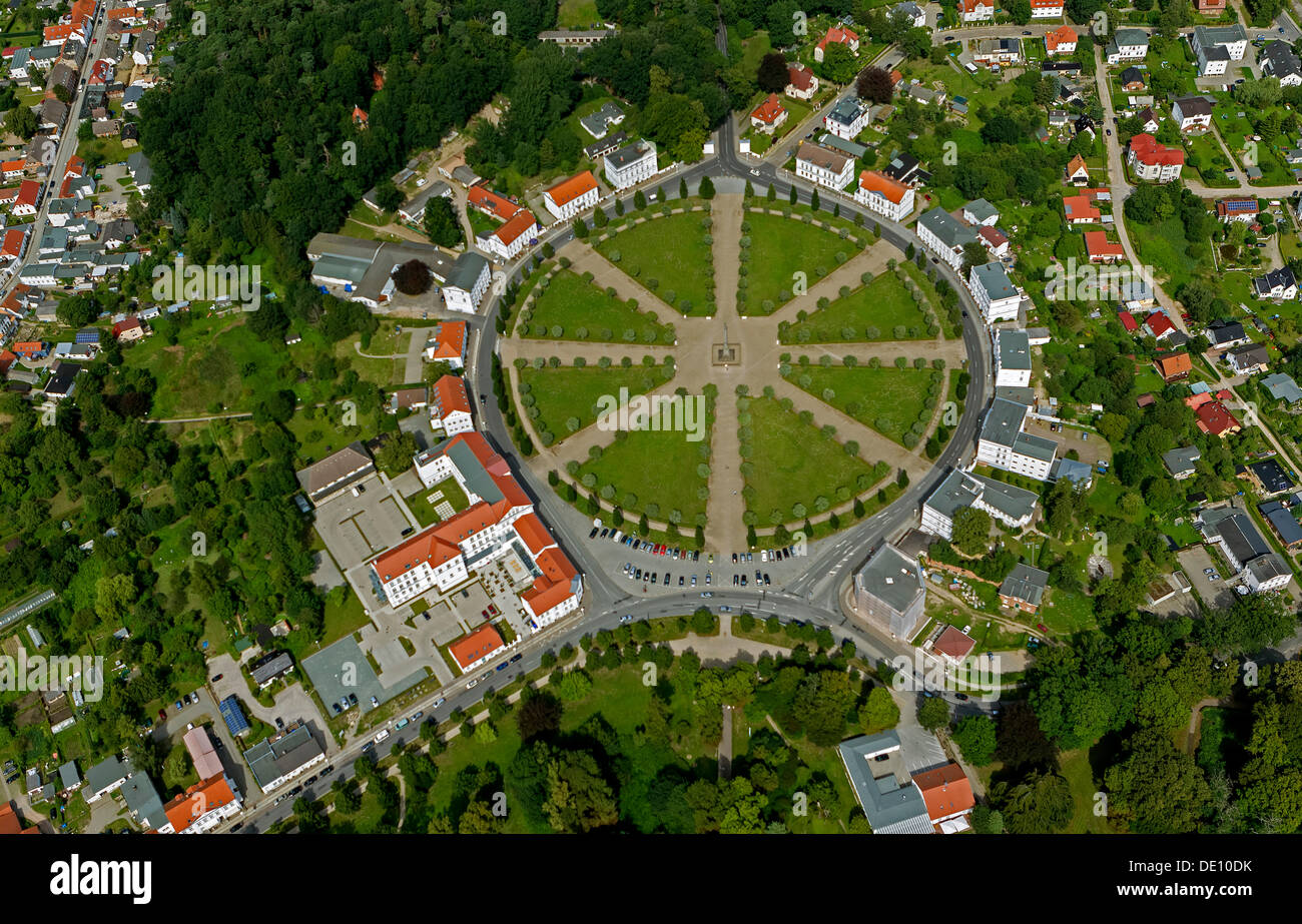 Aerial view, Obelisk, Circus of Putbus, Putbus Castle Park in Putbus on ...