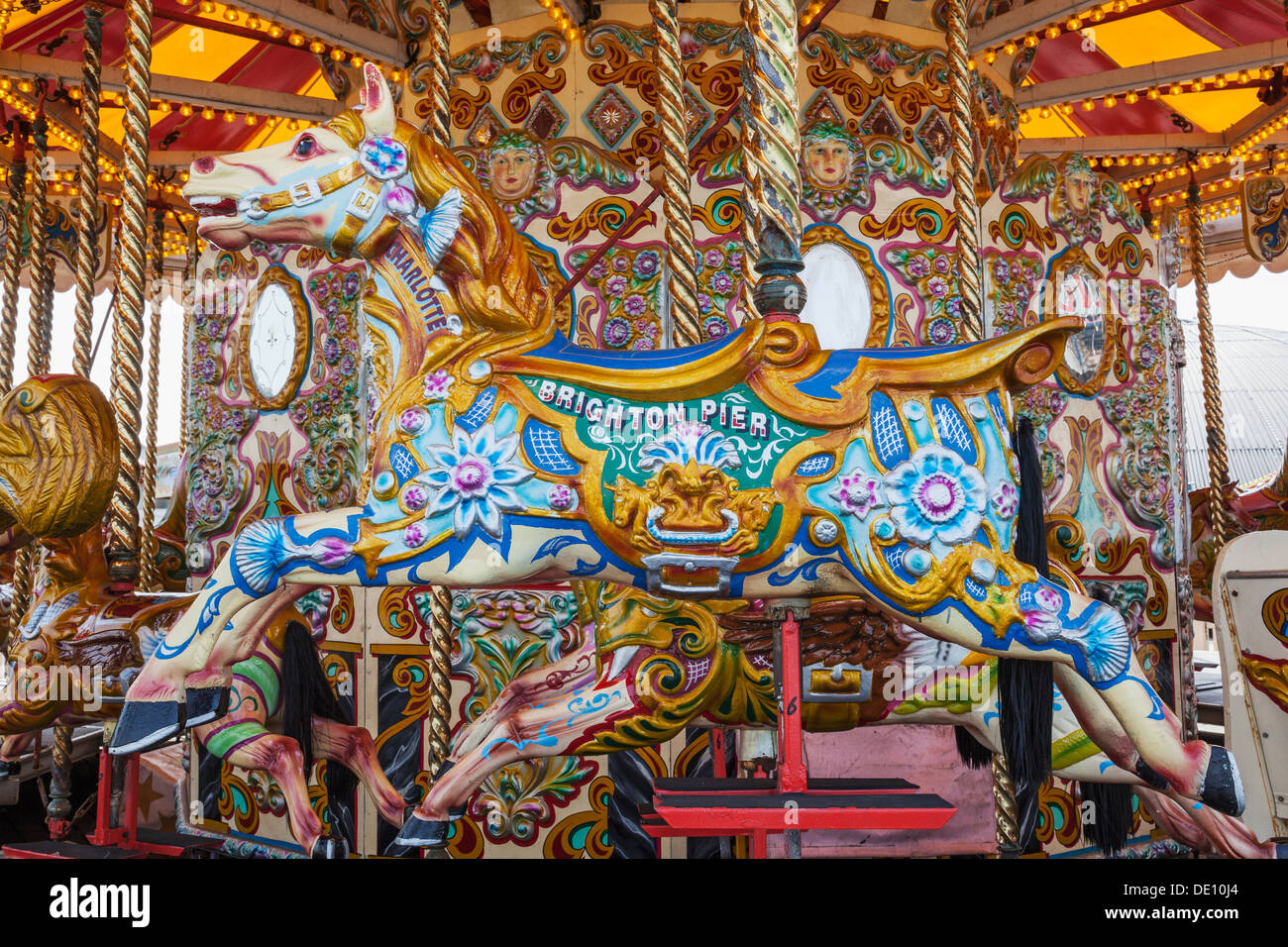 England, East Sussex, Brighton, Brighton Beach, Brighton Pier, Carousel ...