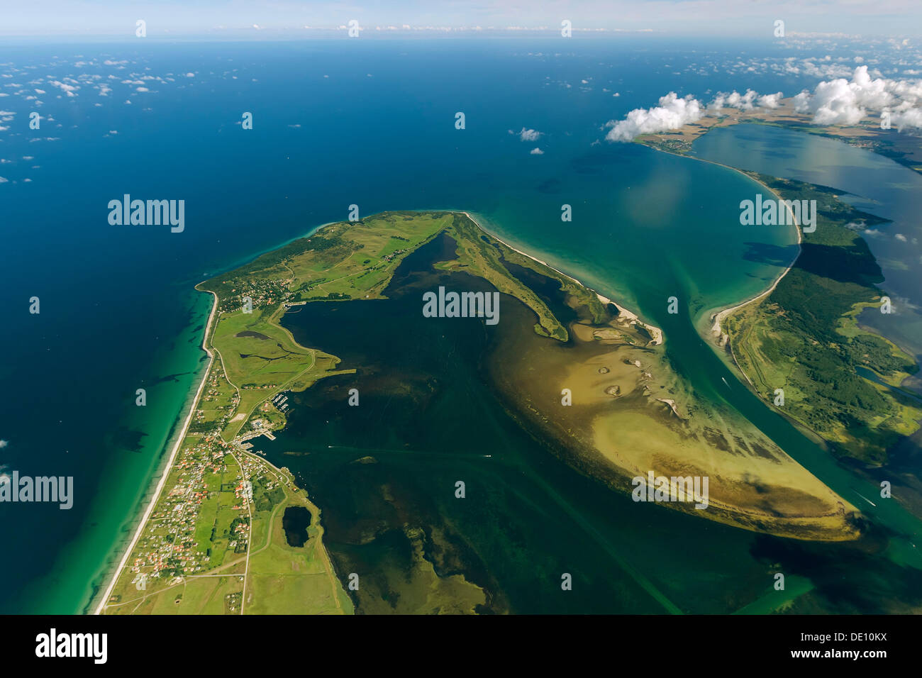 Aerial view, northern tip of Hiddensee Island with the village of ...