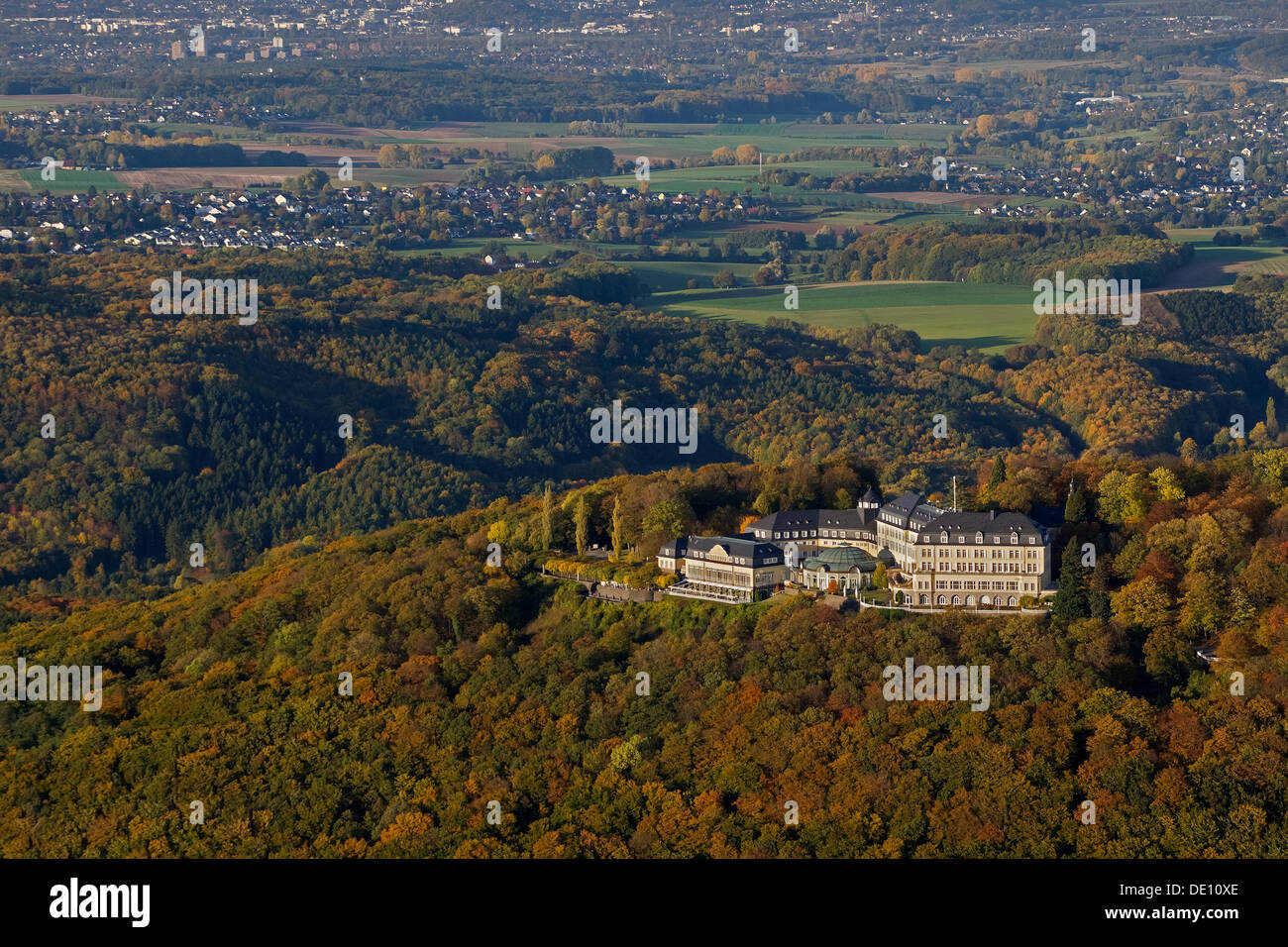 Aerial view, Petersberg Mountain with the Federal Guest House, autumn ...