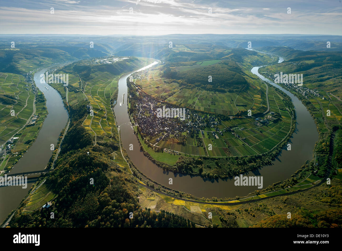Aerial view, town of Zell, Moselle river, Alf, Moselle valley Stock ...