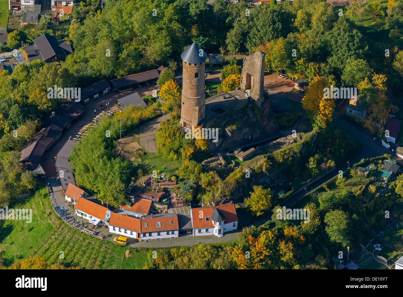 Aerial view, ruins of Burg Kirkel Castle, castle ruins, castle tower ... Aerial view, ruins of Burg Kirkel Castle, castle ruins, castle tower ...