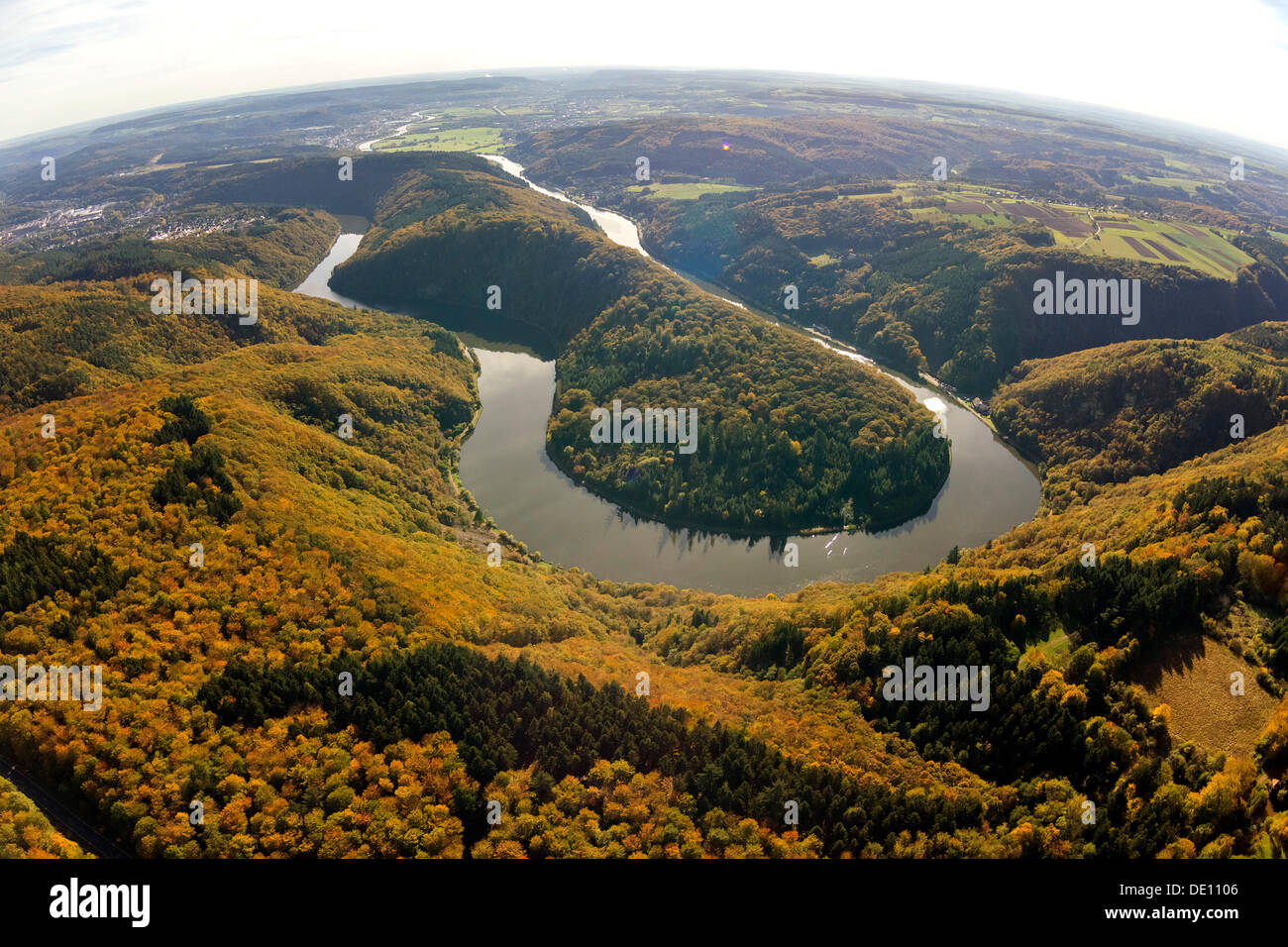 Aerial view, loop of the Saar River Stock Photo - Alamy