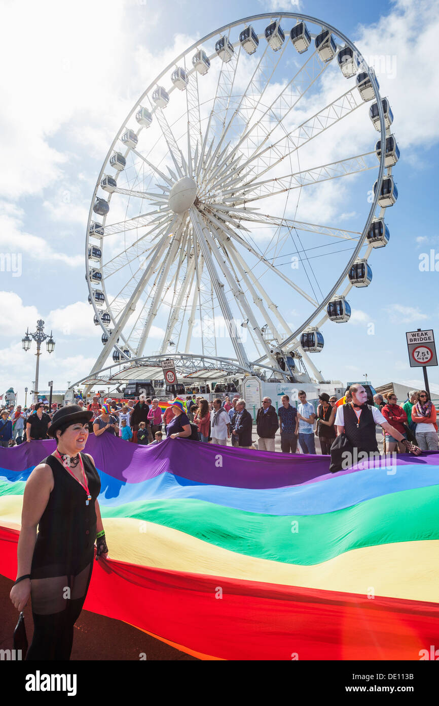 England, East Sussex, Brighton, Brighton Pride Parade, Pride Flag and ...