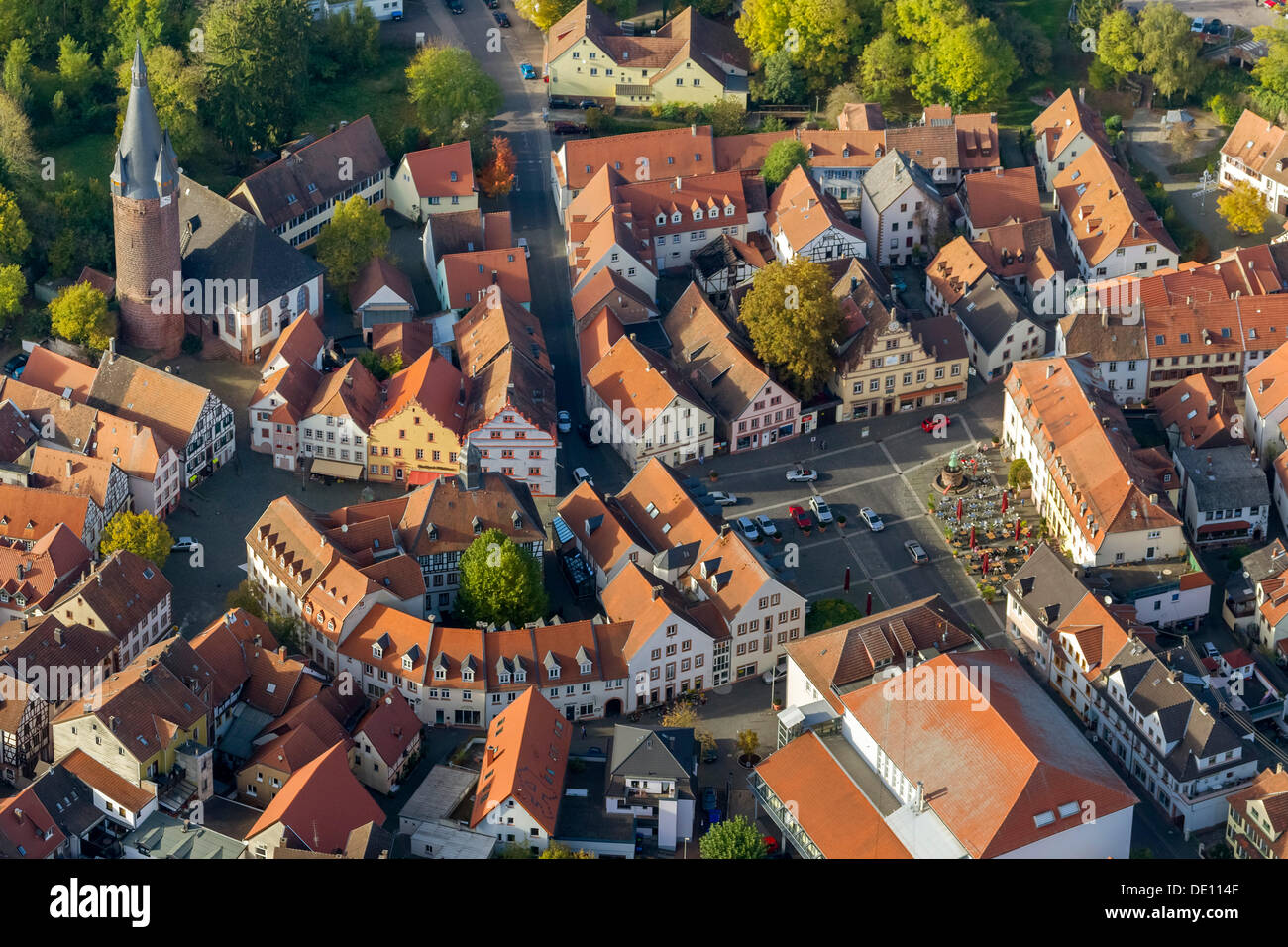 Aerial view, historic town centre with historic houses, Alter Turm ...