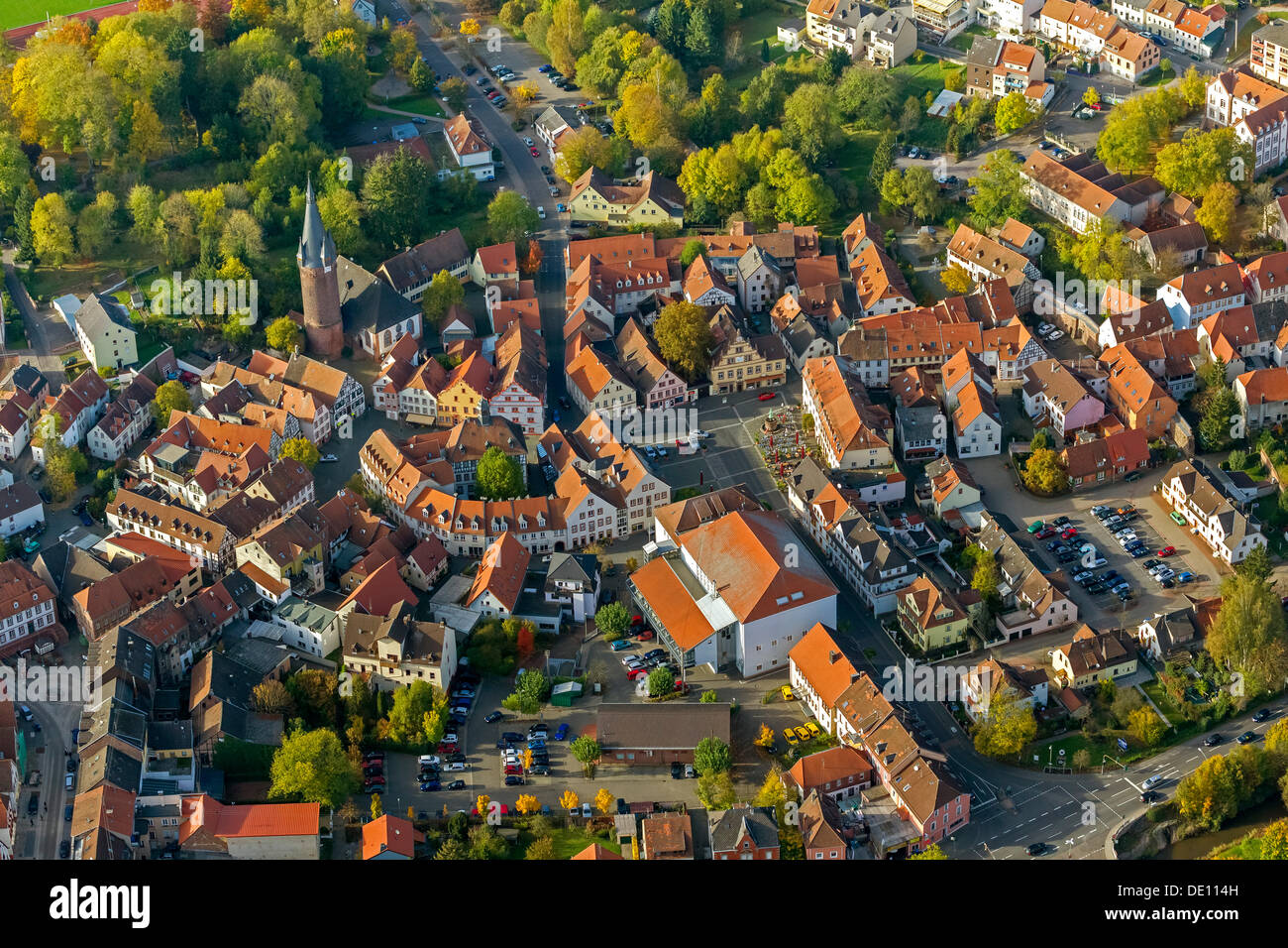 Aerial view, historic town centre with historic houses, Alter Turm ...