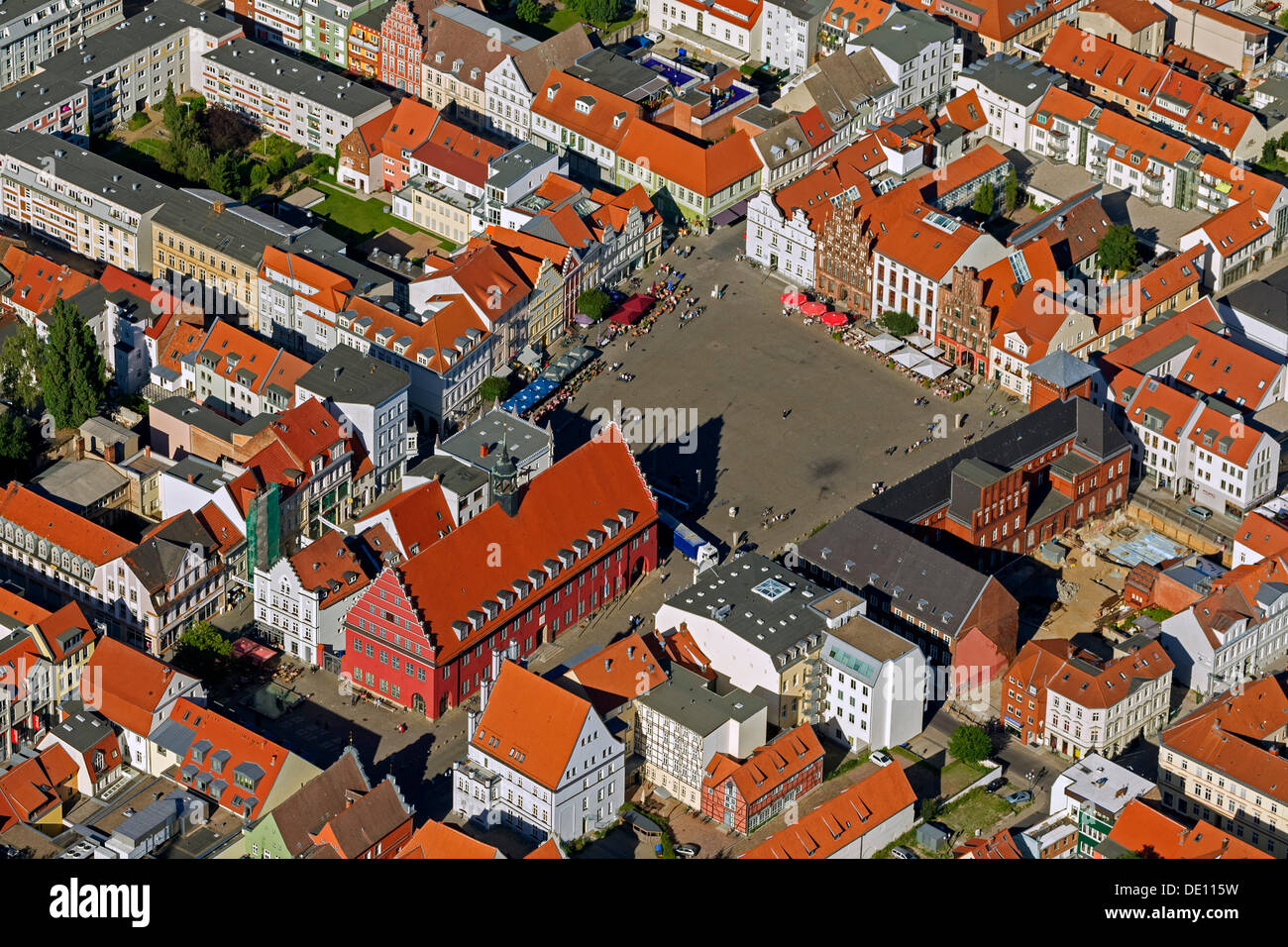 Aerial view, market square and Town Hall Stock Photo - Alamy
