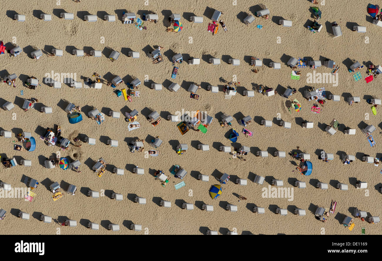 Aerial view, beach chairs on the beach Stock Photo - Alamy