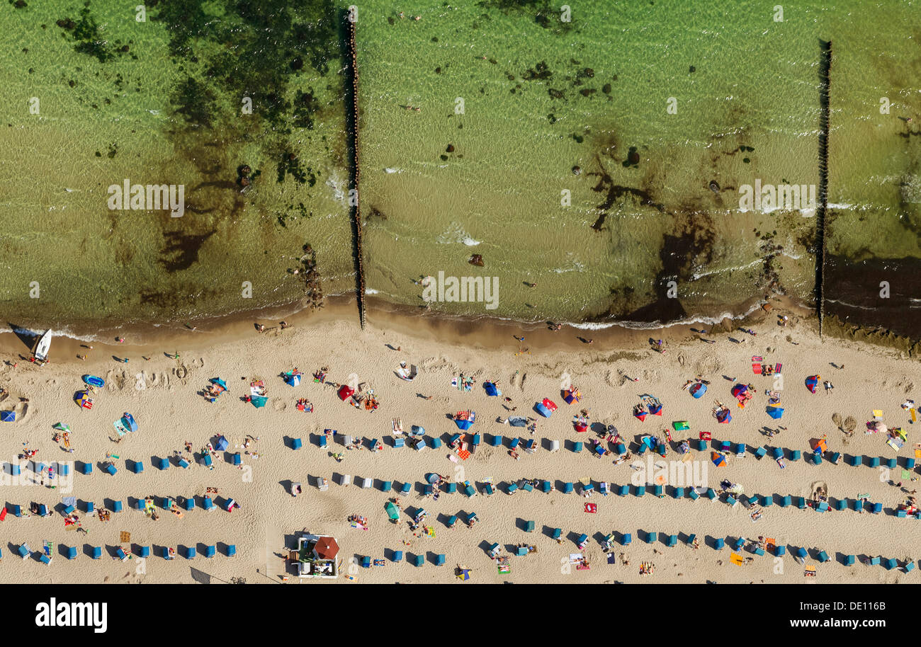 Aerial view, beach chairs on the beach Stock Photo - Alamy