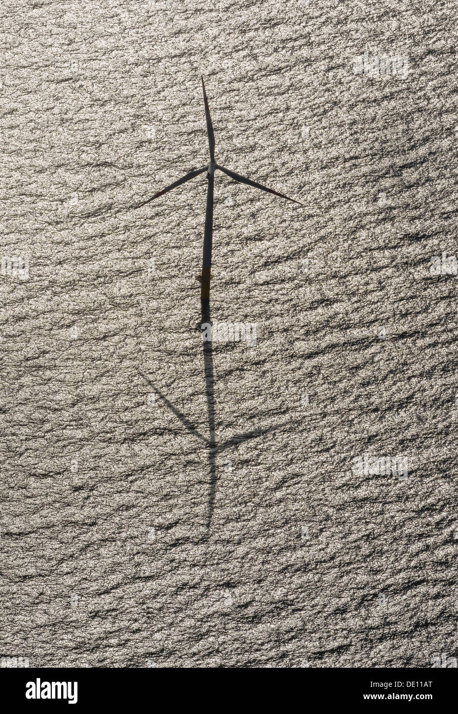 Aerial view, EnBW Baltic 1 offshore wind farm in the Baltic Sea, wind ...