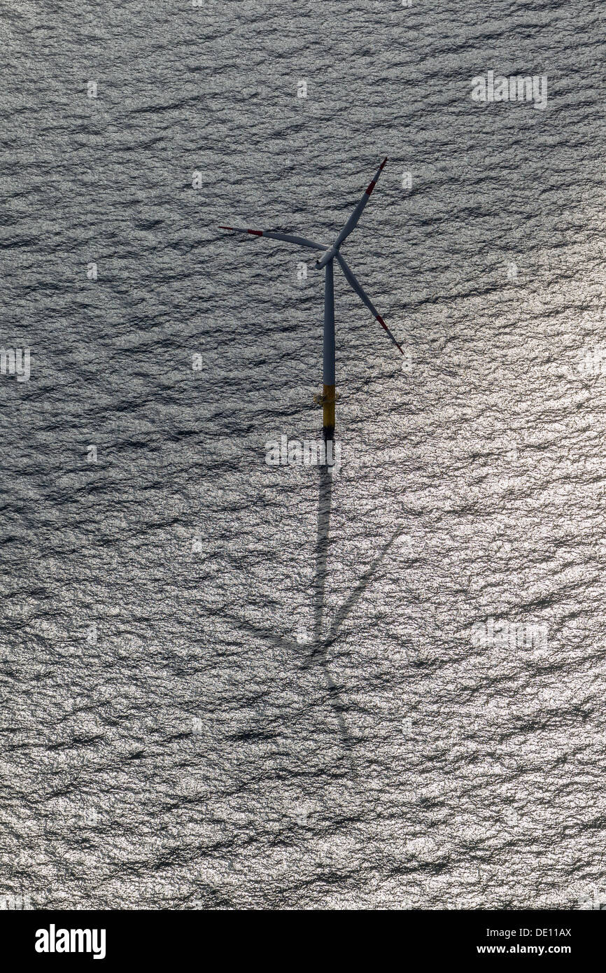 Aerial view, EnBW Baltic 1 offshore wind farm in the Baltic Sea, wind ...