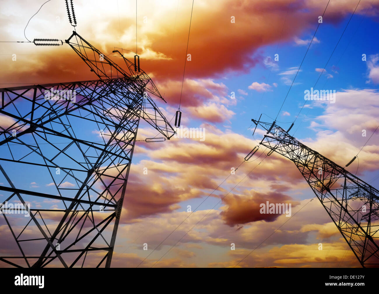 high voltage post.High-voltage tower sky background Stock Photo - Alamy