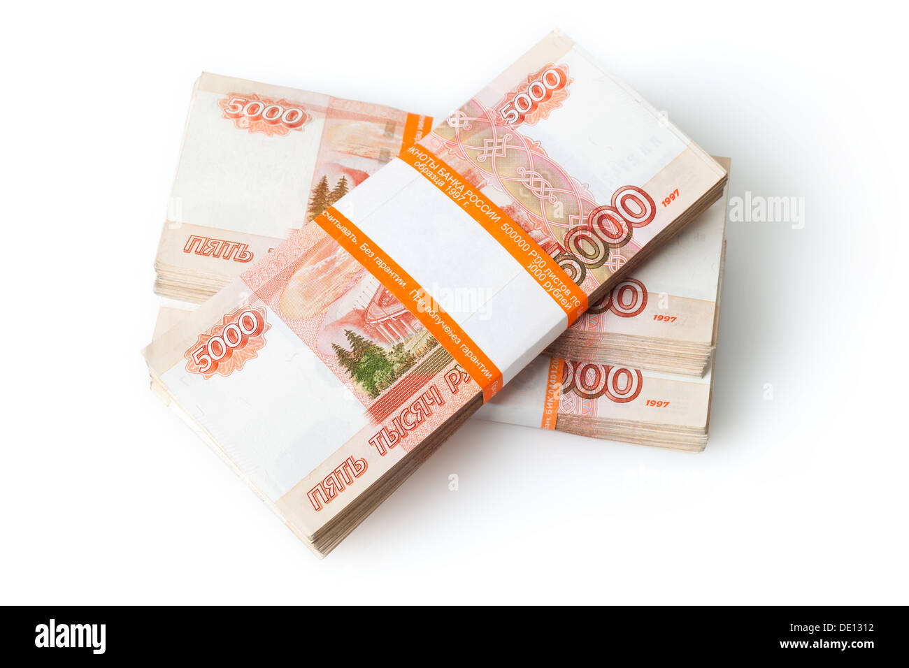 Russian rubles isolated on white, packed stack of banknotes Stock Photo ...