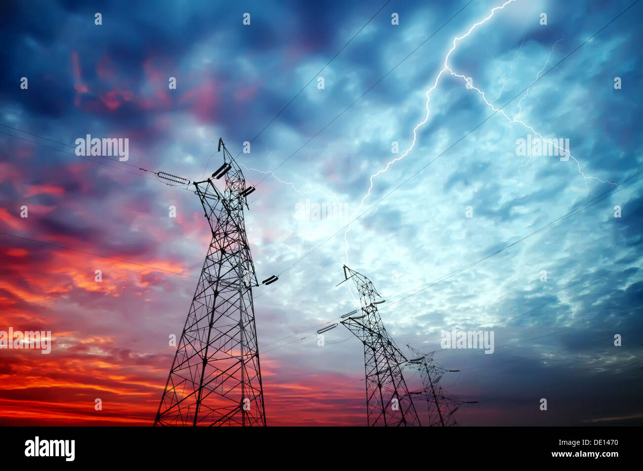 lightning over power station Stock Photo - Alamy