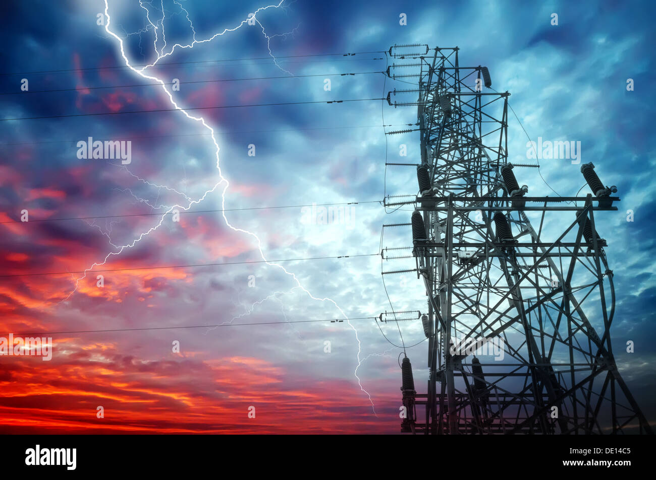 Dramatic Image of Power Distribution Station with Lightning Striking ...