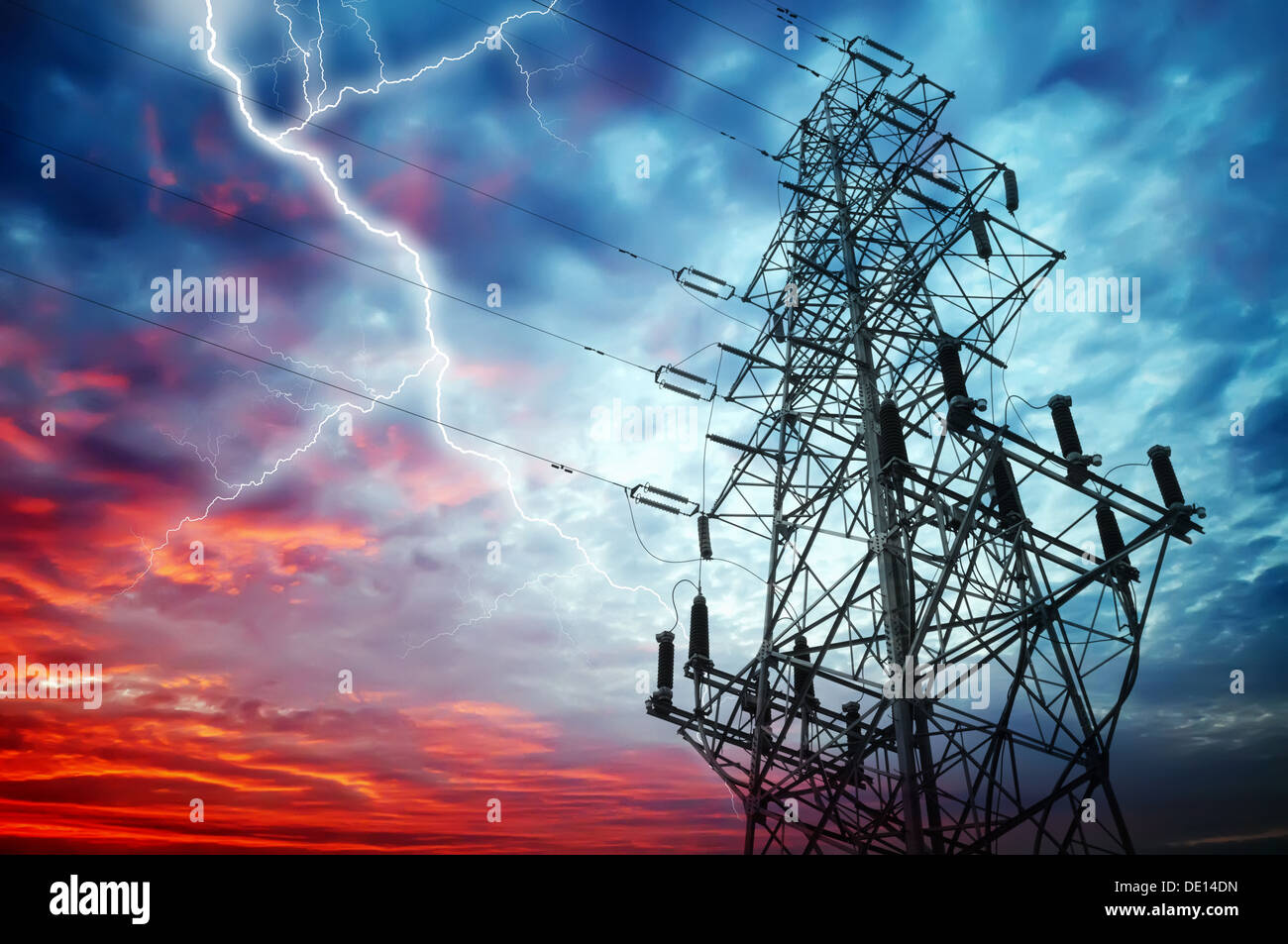 lightning over power station Stock Photo - Alamy