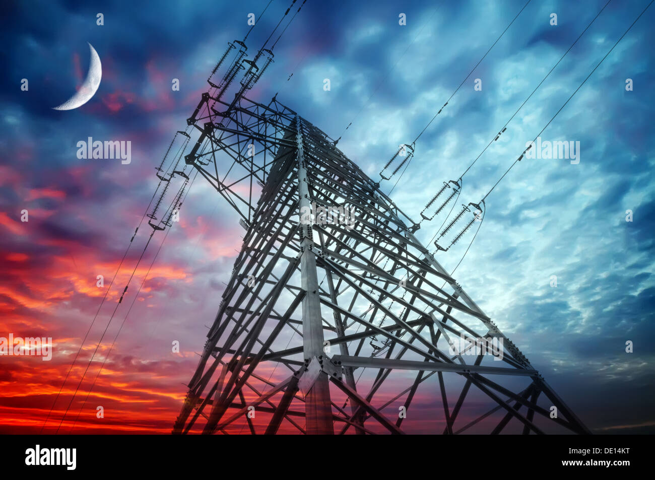 Transmission towers on night background Stock Photo - Alamy