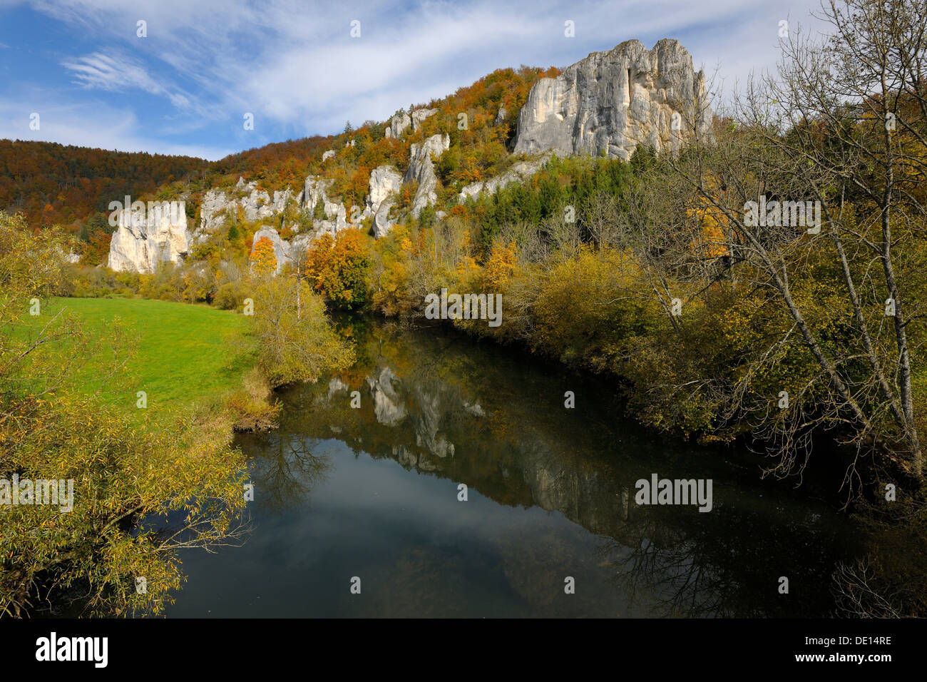 Rocky landscape in the Upper Danube Valley, autumn mood, Upper Danube ...