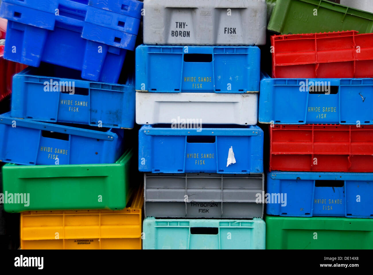 Colorful stacked fish boxes hi-res stock photography and images - Alamy