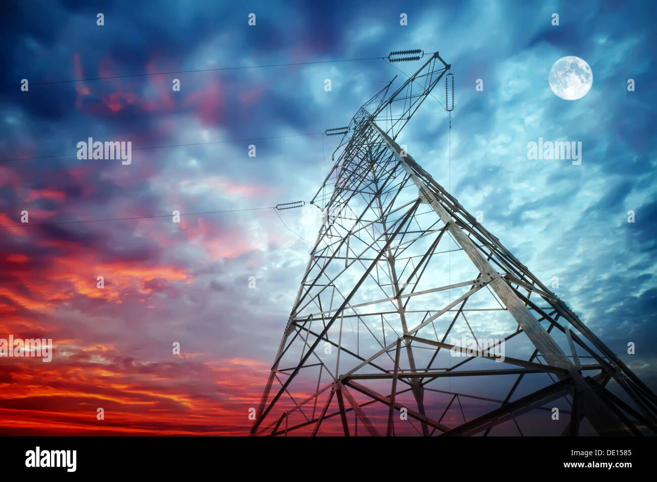 Transmission towers on night background Stock Photo - Alamy