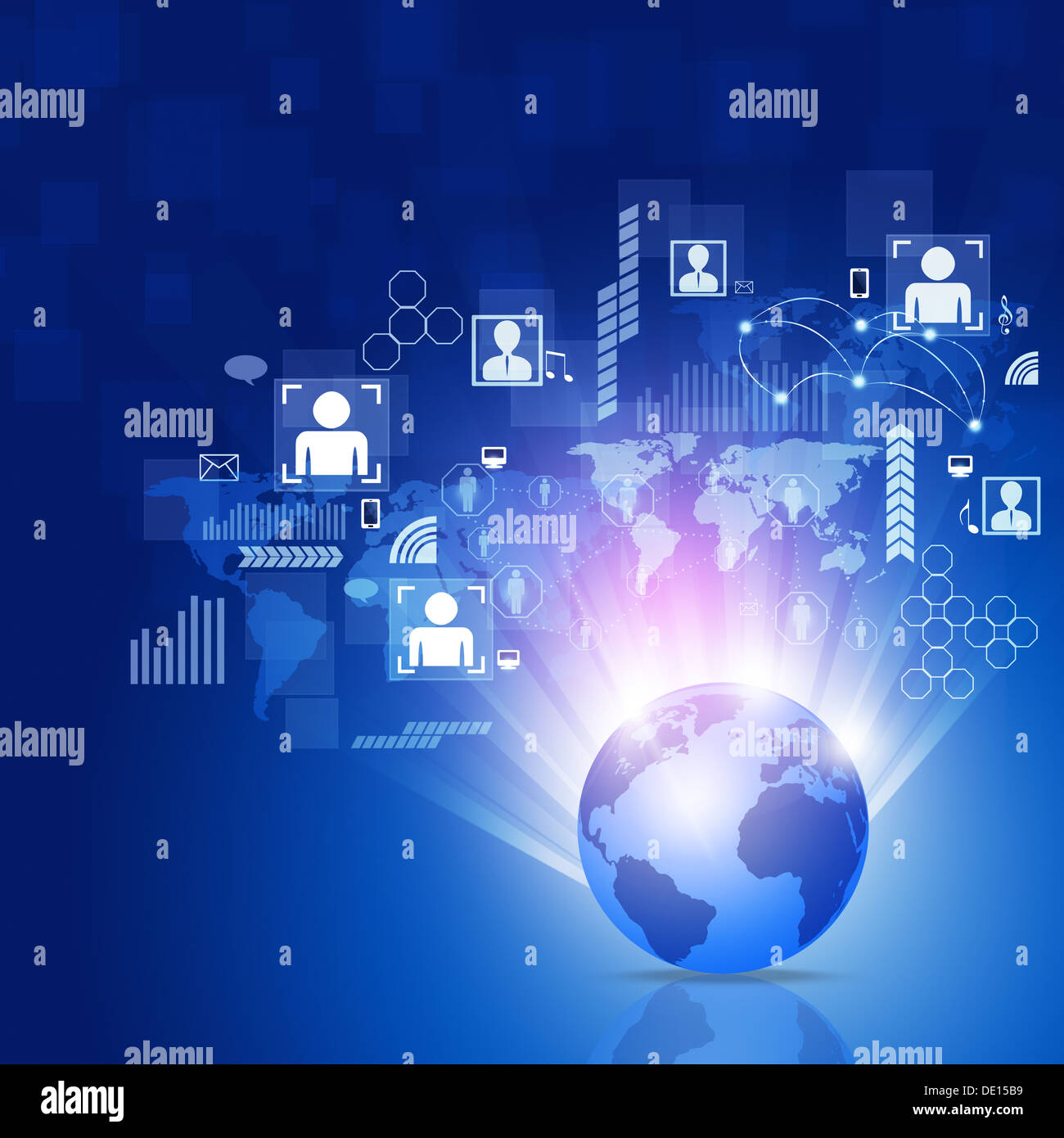 abstract world network business connection blue background Stock Photo ...