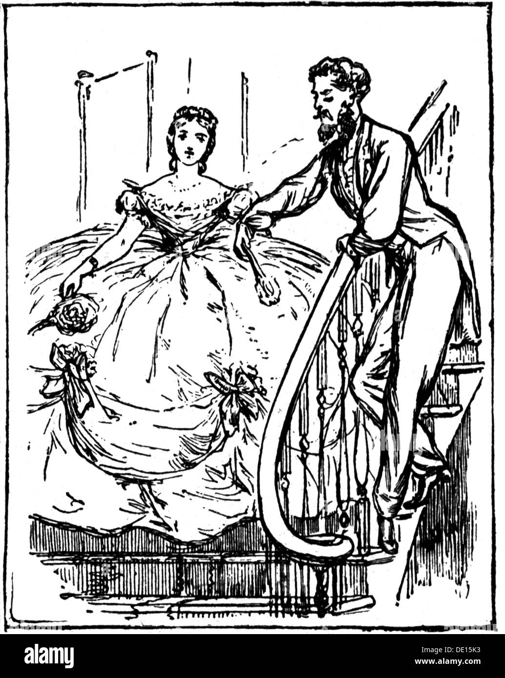 fashion, 19th century, woman in dress with crinoline, wood engraving ...
