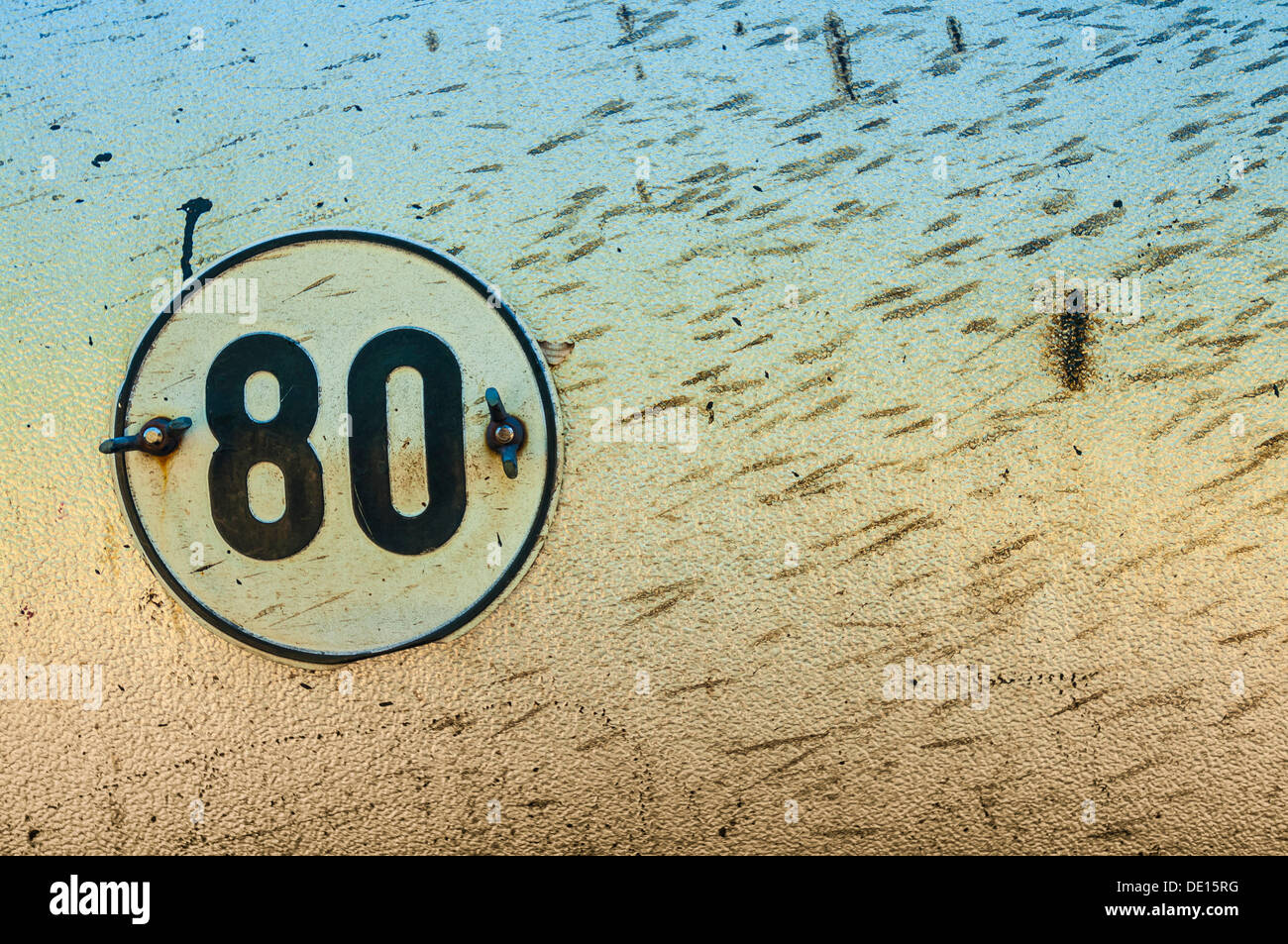 80km/h speed limit badge on an old trailer Stock Photo - Alamy