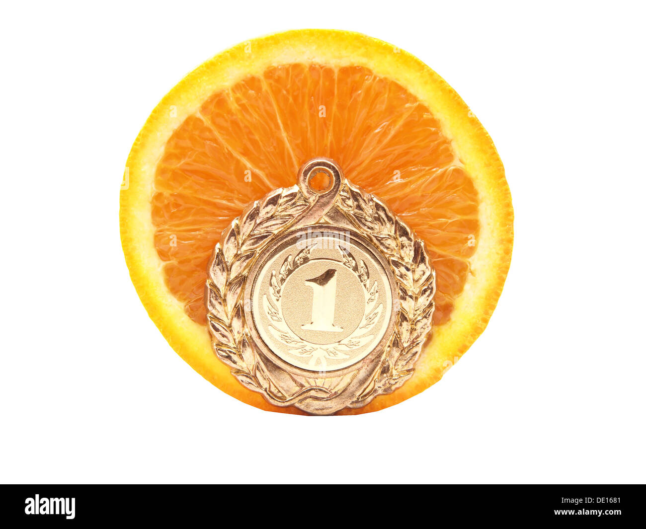 Medal and an orange on a white background Stock Photo - Alamy