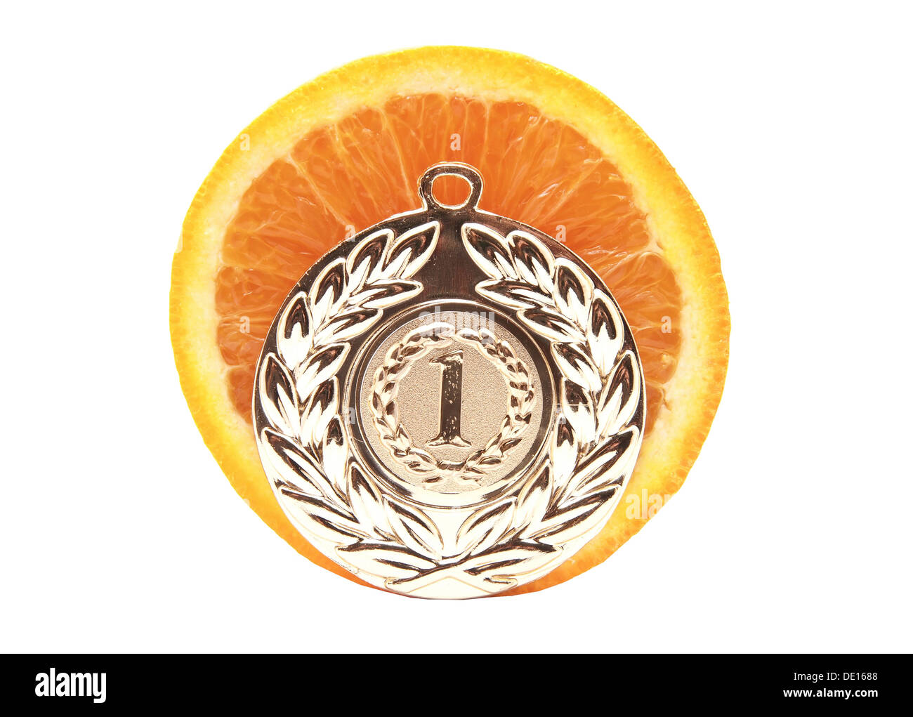 Medal and an orange on a white background Stock Photo - Alamy