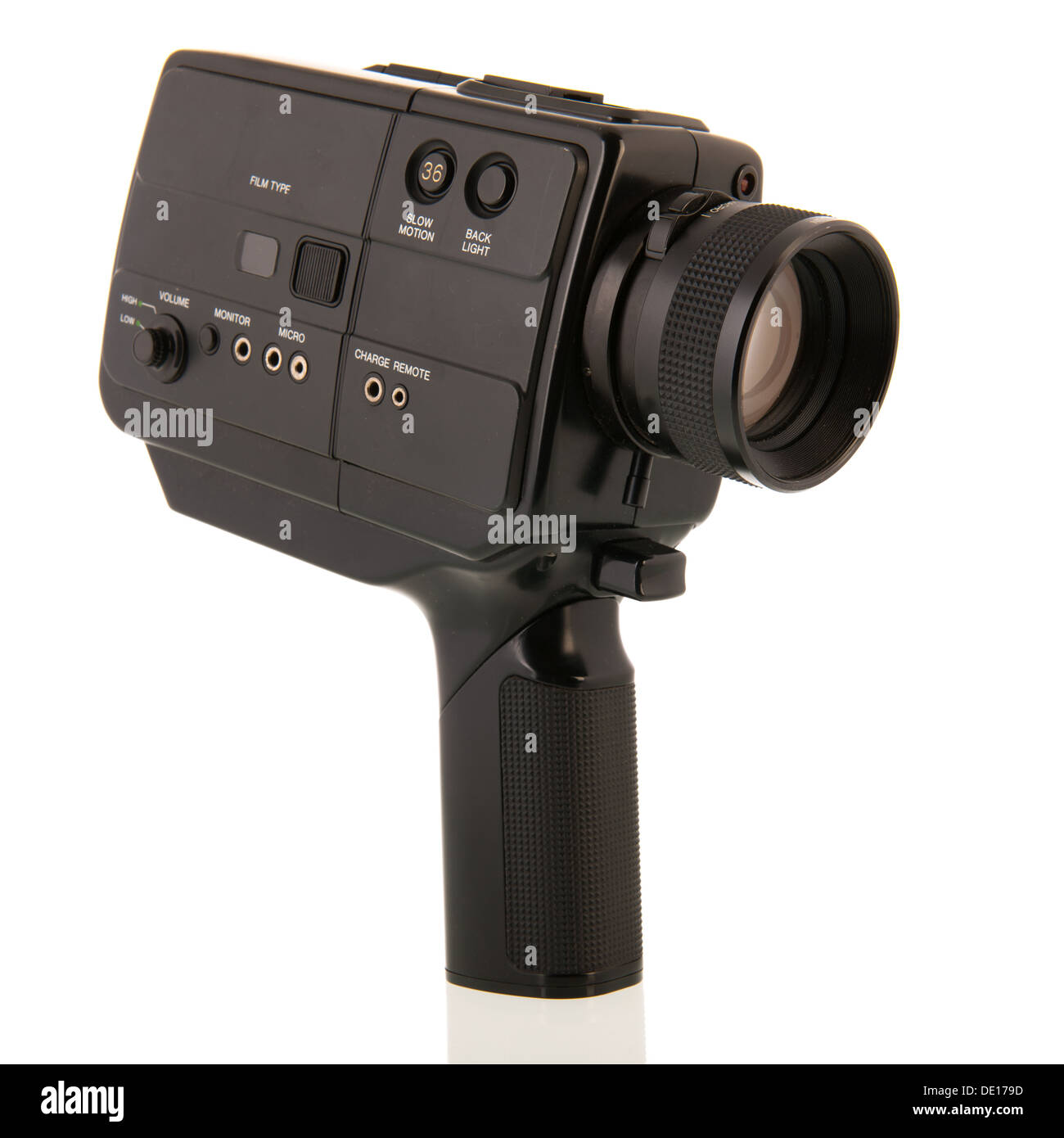 Old film camera for celluloid movie isolated over white background ...