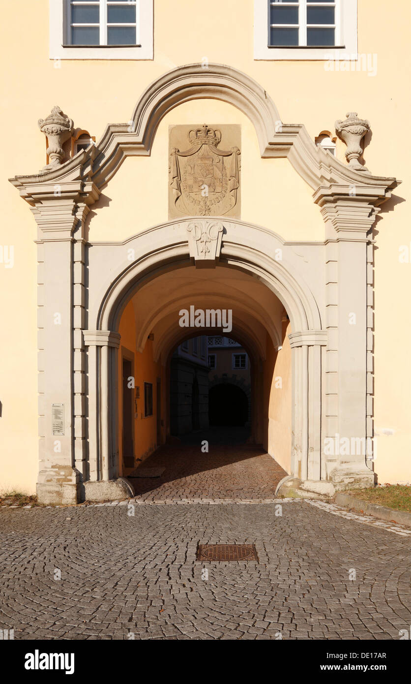 Gate at Schloss ob Ellwangen castle, Ellwangen an der Jagst, Baden ...