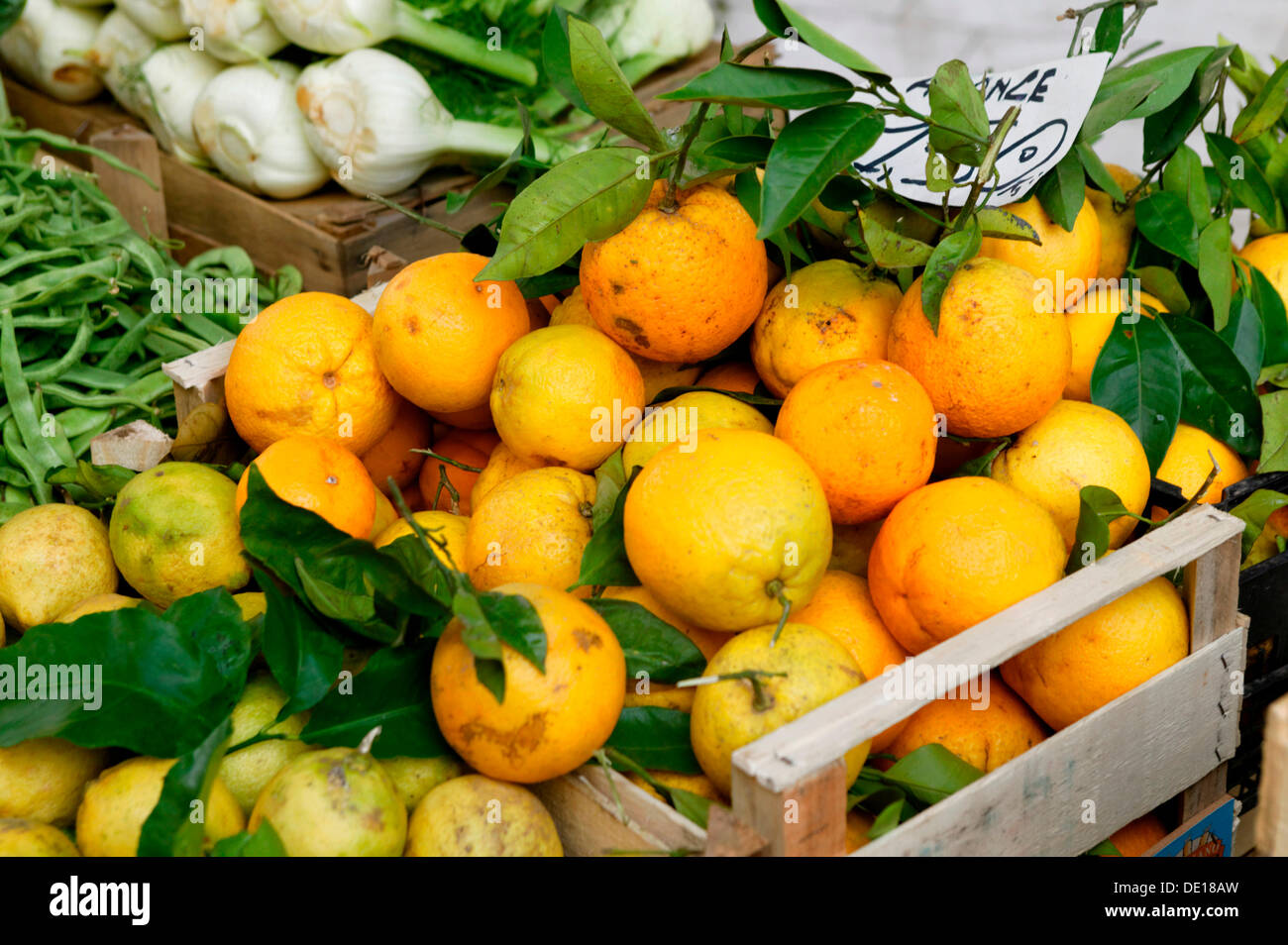 Fruit and vegetables for sale, market in Tropea, Calabria, Italy ...