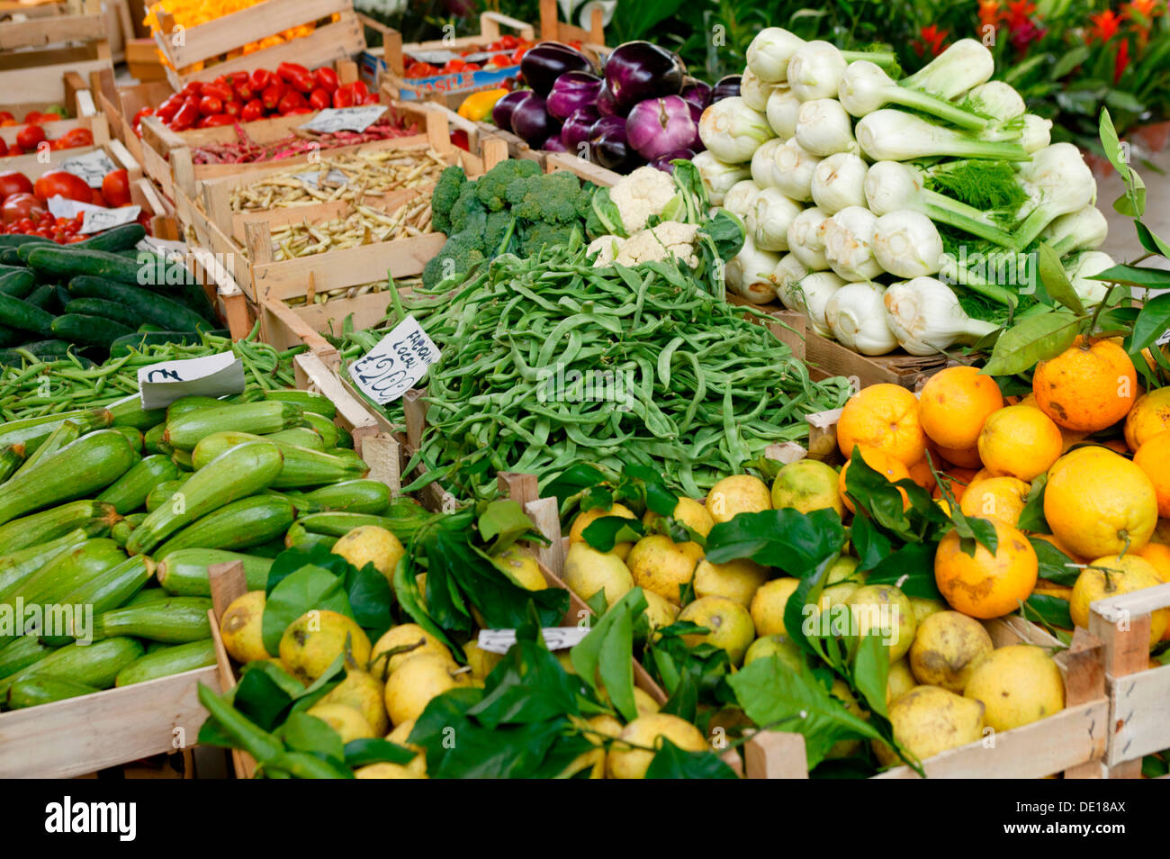 Fruit and vegetables for sale, market in Tropea, Calabria, Italy ...