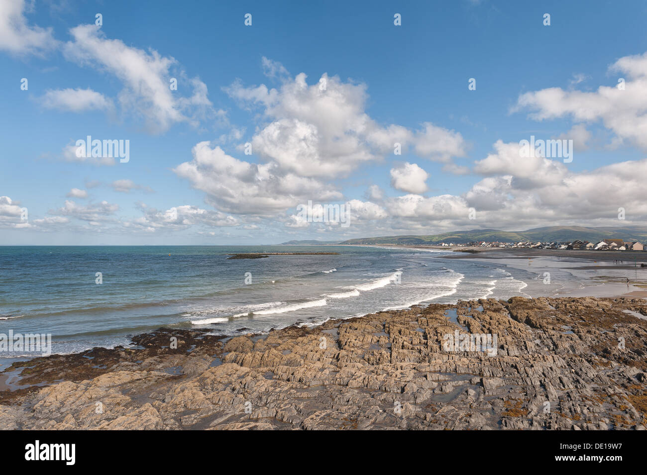 Scenic coastal view across Ceredigion Bay of Dovey River from Borth ...