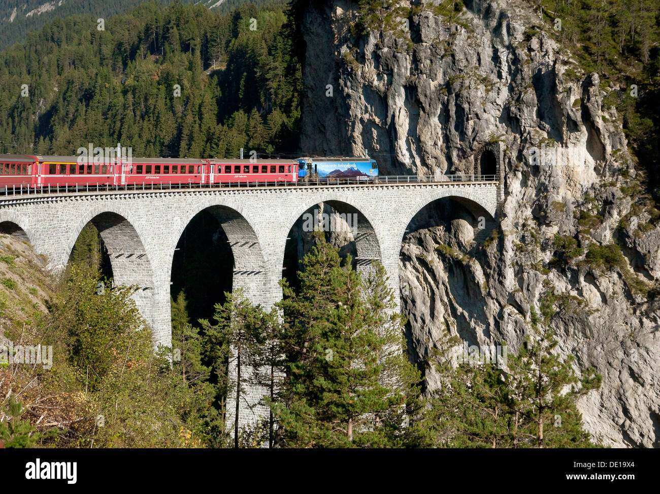 Filisur, Switzerland, Landwasserviadukt with the Bernina Express train ...