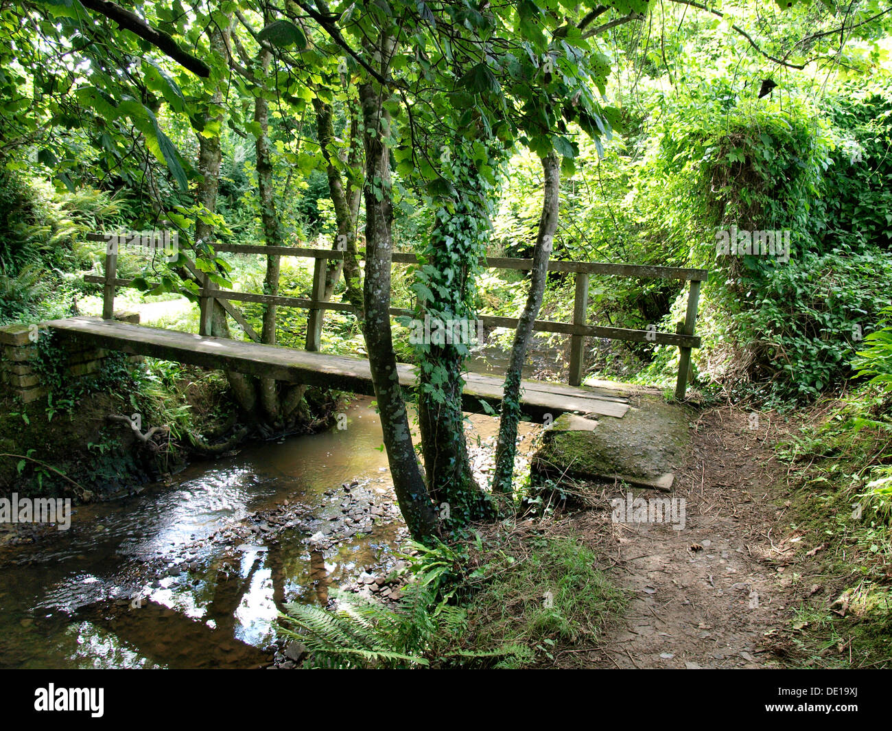Wooden footbridge over river, Stratton, Bude, Cornwall, UK 2013 Stock ...