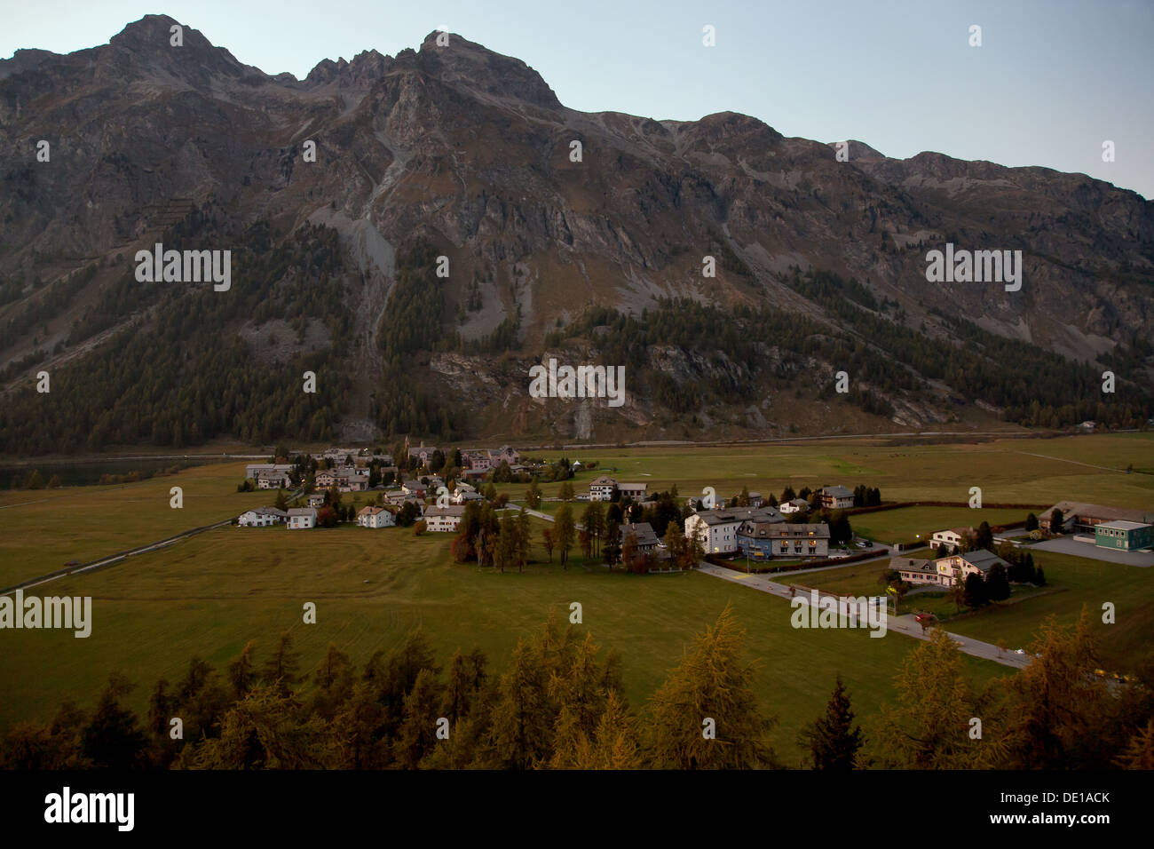 Sils Maria, Switzerland, overlooking the neighboring village of Sils ...