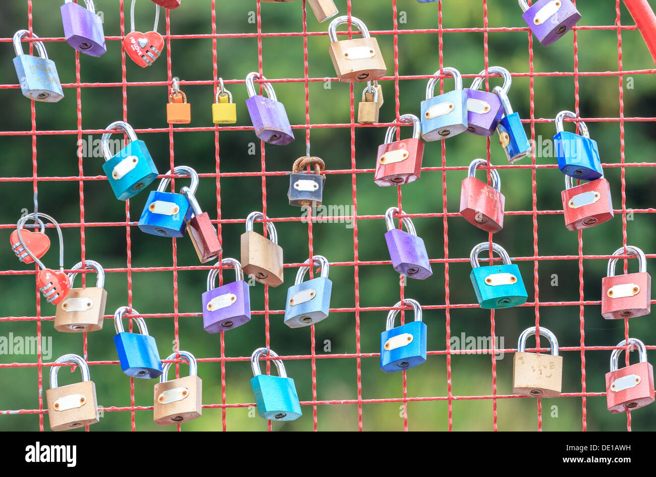 Colorful of Love locks wall Stock Photo - Alamy