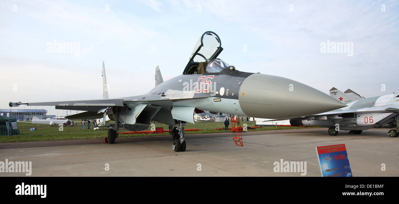 The Sukhoi Su-35S, a Russian-made multirole fighter jet, was showcased ...