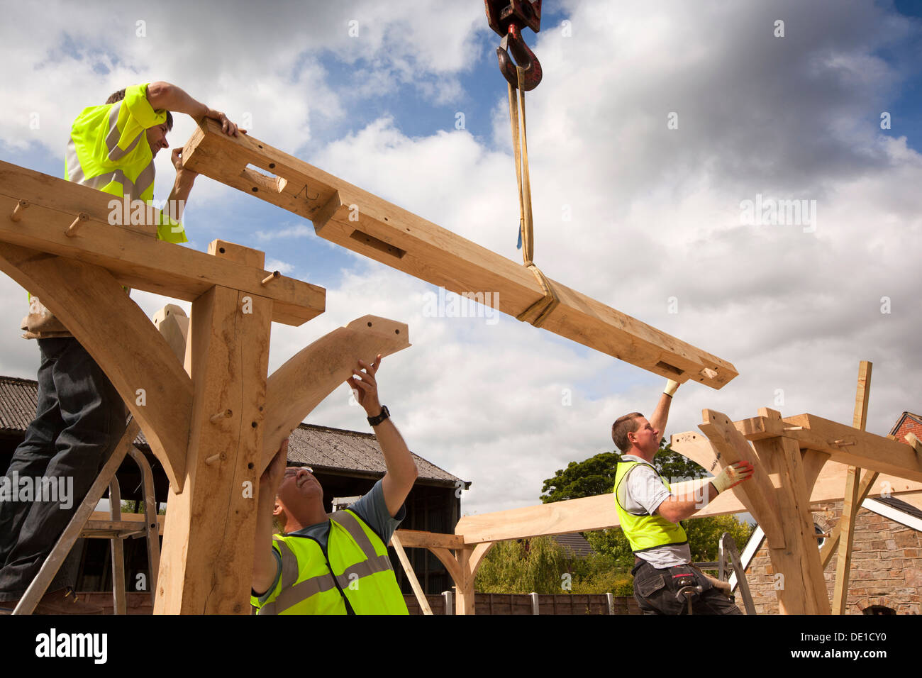 self building house, constructing green oak timber framed structure ...