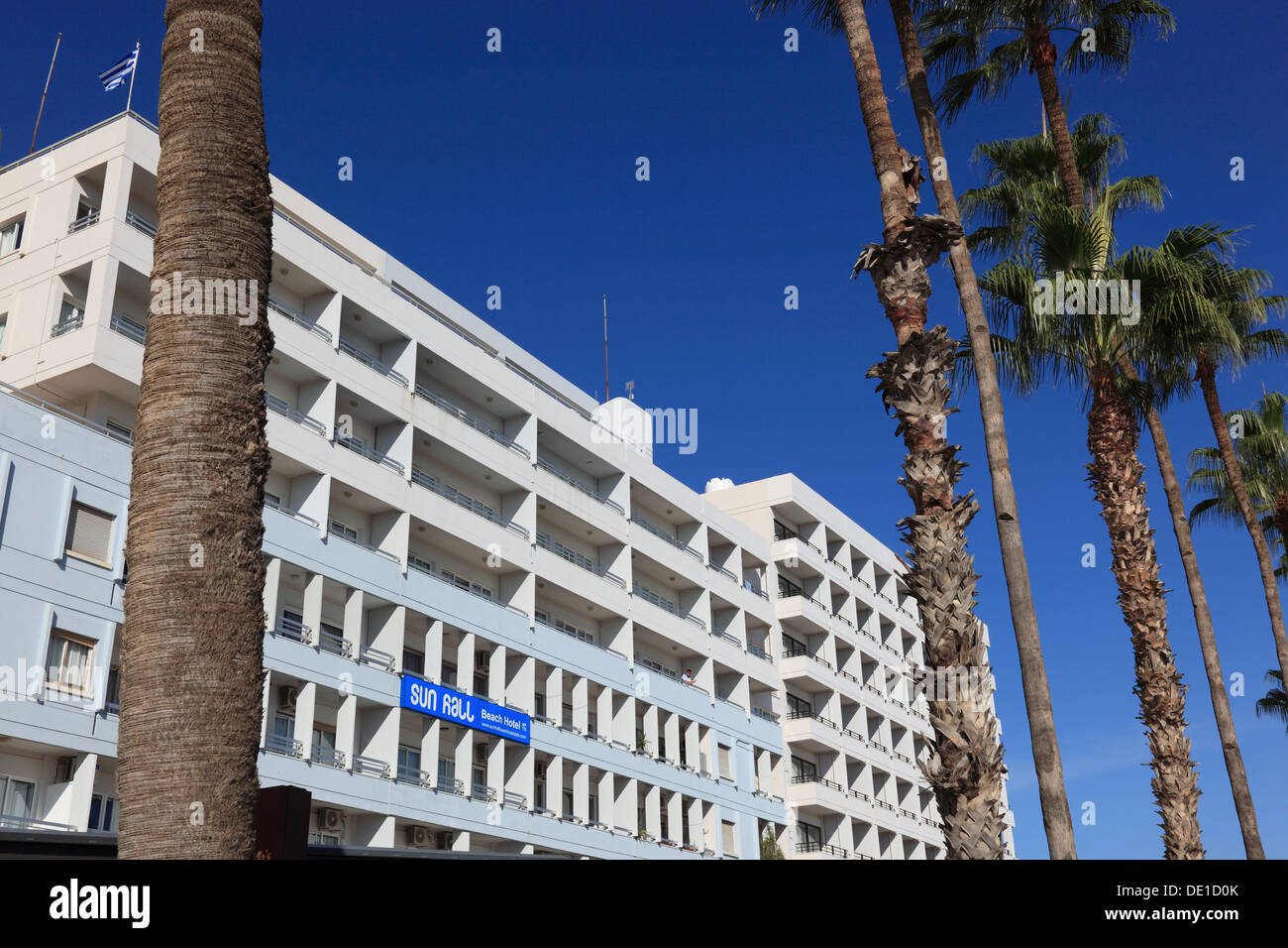 Cyprus, Larnaca, hotel, residential buildings, palm trees Stock Photo ...