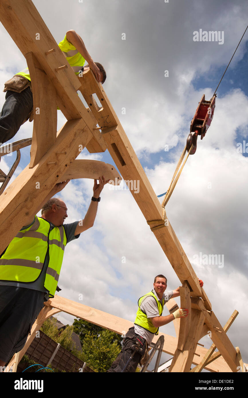 self building house, constructing green oak timber framed structure ...