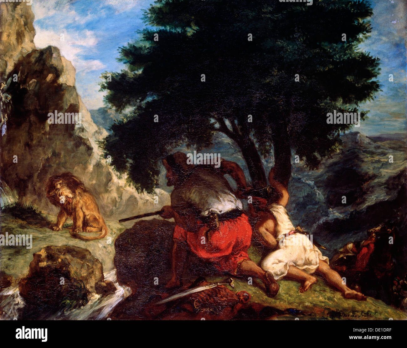 'Lion Hunt in Morocco', 1854. Artist: Eugène Delacroix Stock Photo - Alamy