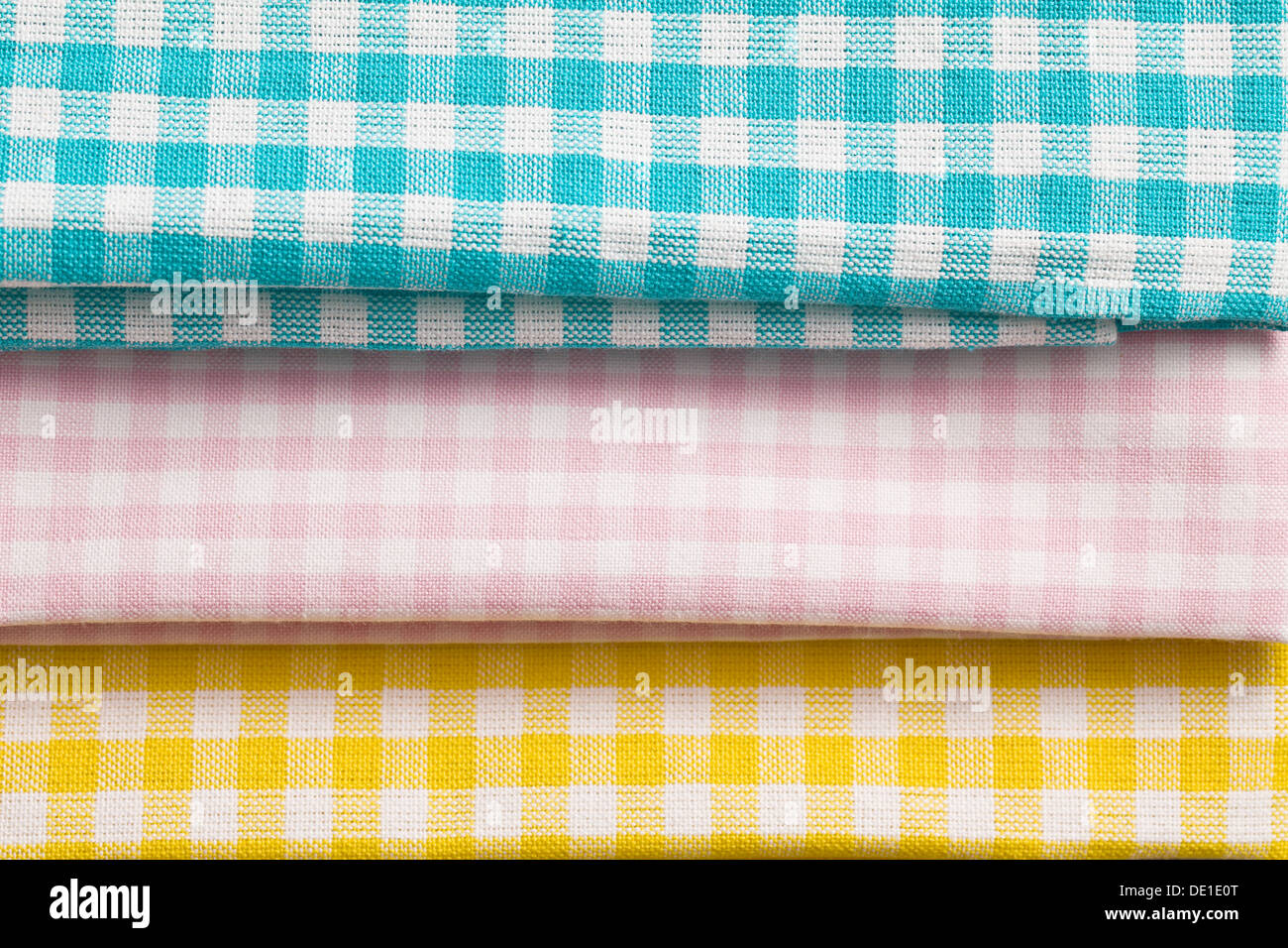 the various checkered kitchen towels Stock Photo - Alamy