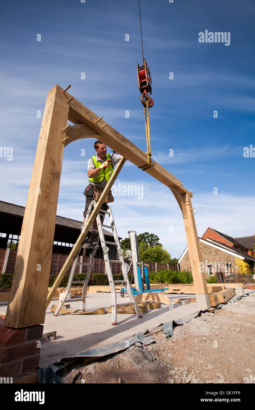 self building house, constructing green oak timber framed structure ...